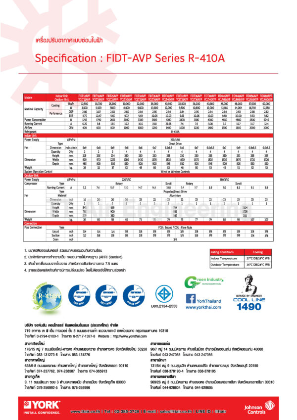 แอร์แบบท่อลม YORK FIDT-AVP Series | TT Air Engineering