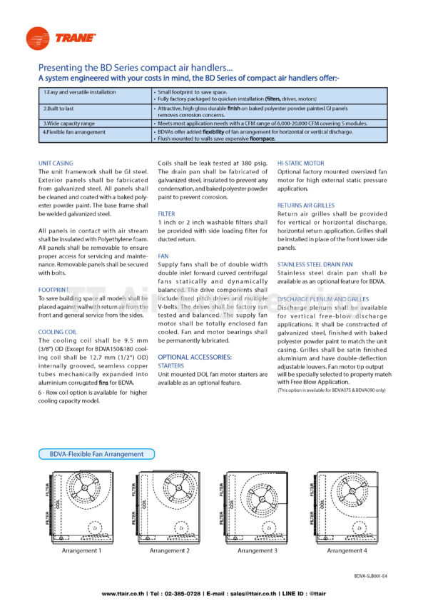 แอร์เชิงพาณิชย์ TRANE Air Handling Unit BDVA (Single Skin AHU) | TT Air ...