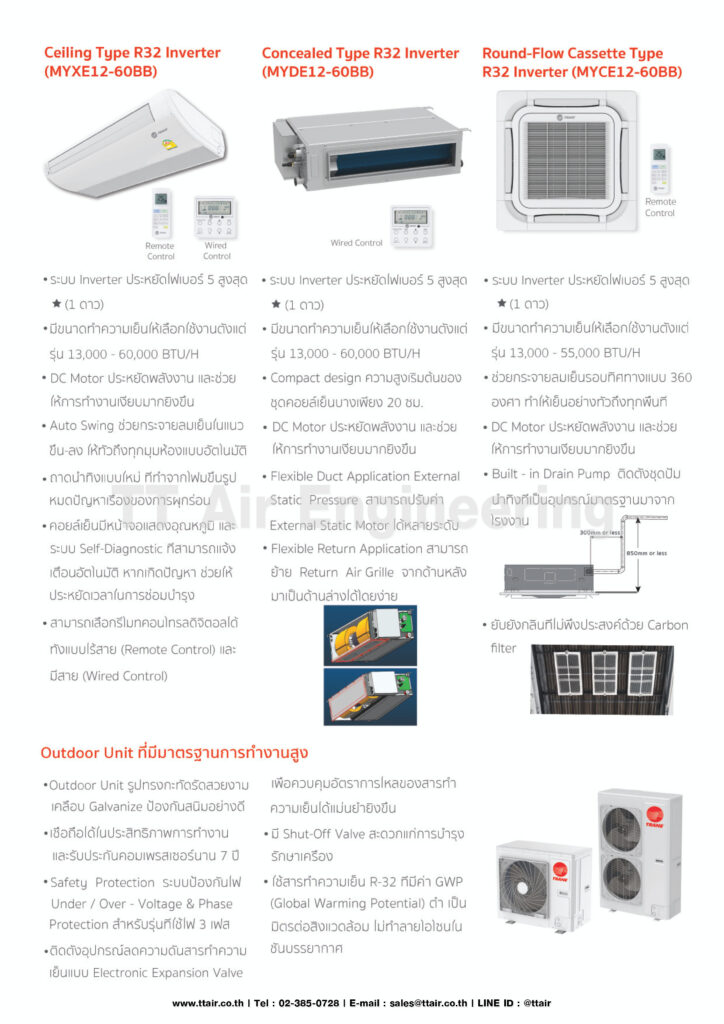 แอร์แขวนใต้ฝ้า TRANE POWERFUL Inverter Series (MYXE) | TT Air Engineering