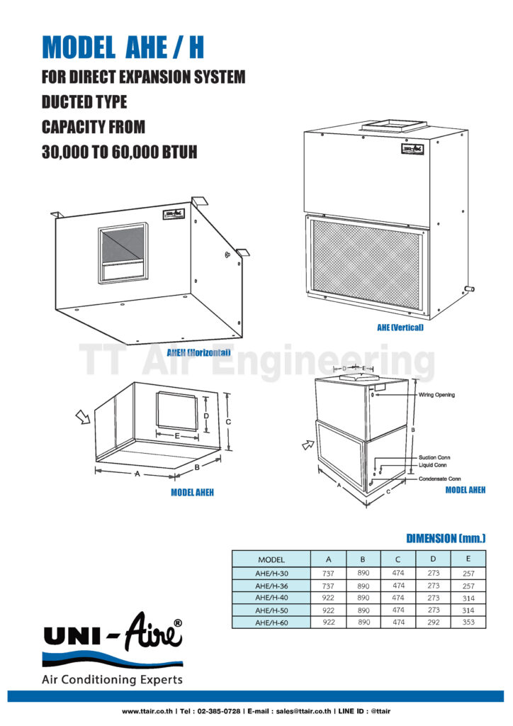 แอร์เชิงพาณิชย์ UNI-Aire แบบต่อท่อลม AHE/H (AHU) | TT Air Engineering