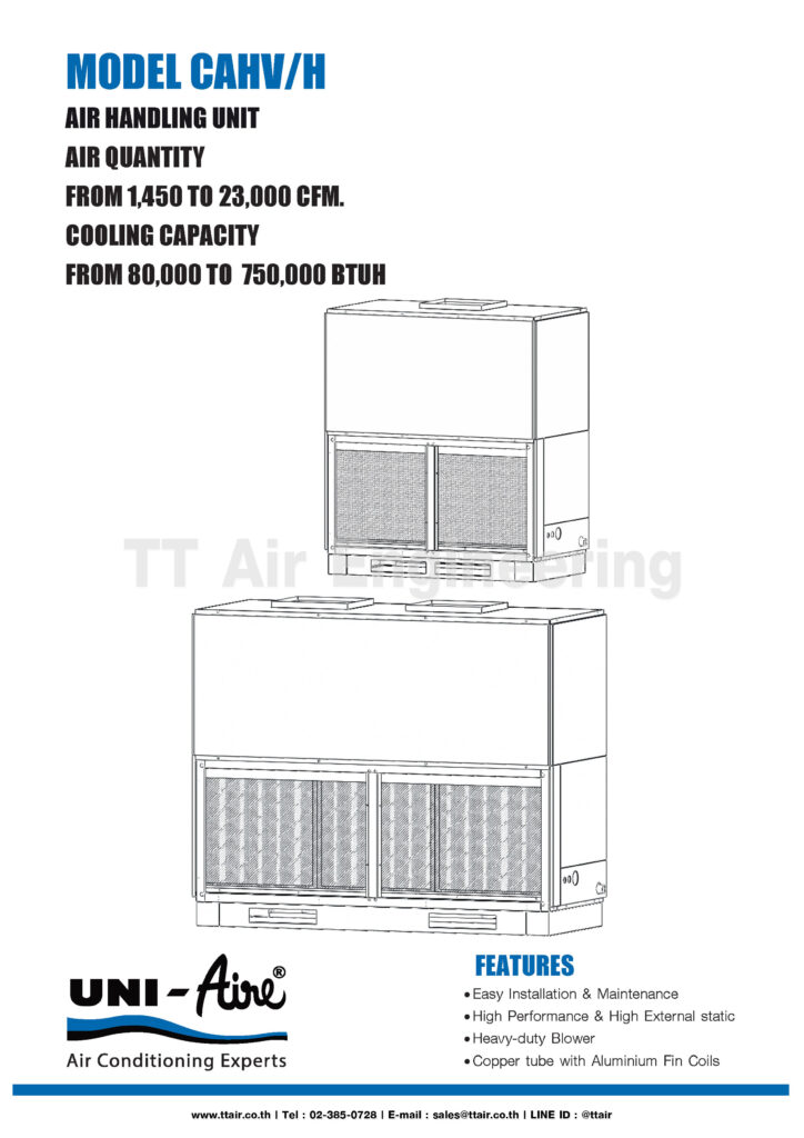 แอร์เชิงพาณิชย์ UNI-Aire แบบต่อท่อลม CAHV/H (AHU) | TT Air Engineering