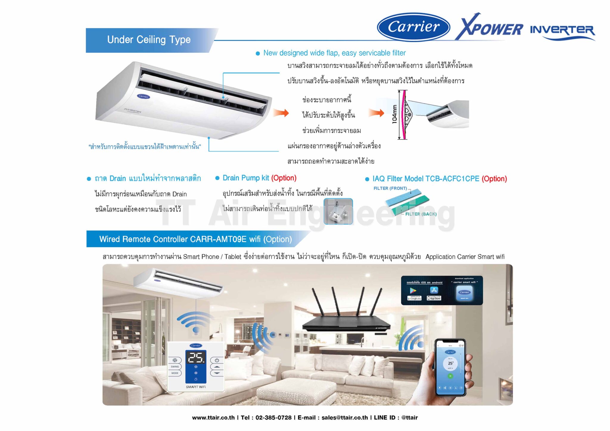 แอร์แขวนใต้ฝ้า Carrier X POWER TGV Series (42TGV) | TT Air Engineering