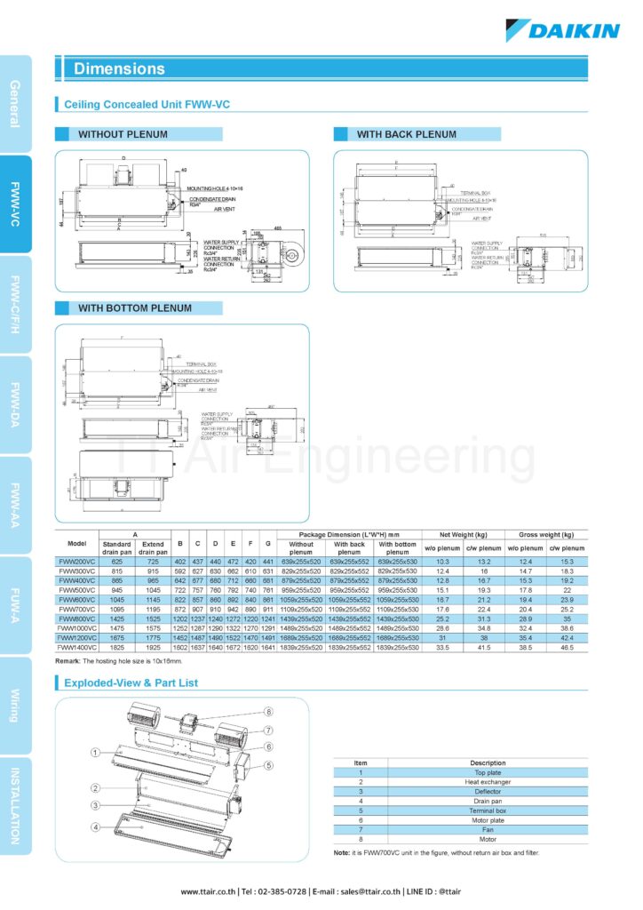 แอร์คอยล์น้ำเย็น DAIKIN FWW-VC Series แบบท่อลม | TT Air Engineering