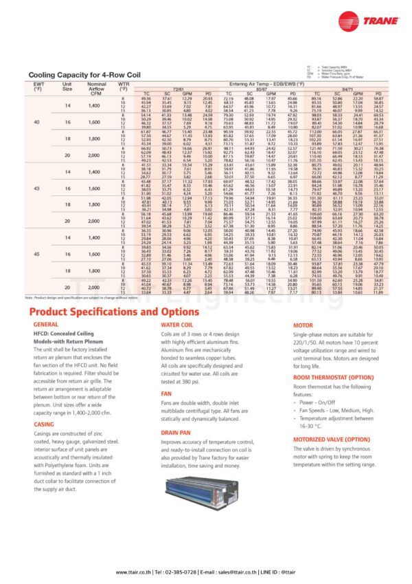 แอร์คอยล์น้ำเย็น TRANE HFCD Series แบบท่อลม | TT Air Engineering