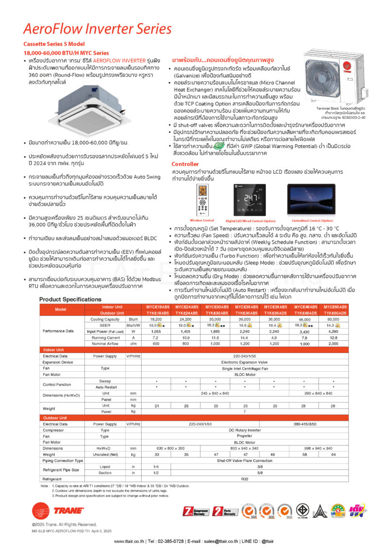 แอร์ฝังฝ้า TRANE AeroFlow Inverter Series (MYCE) | TT Air Engineering