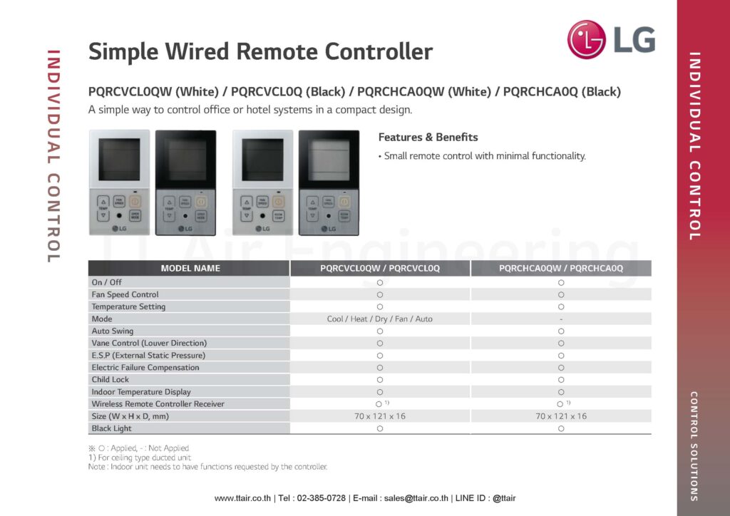 LG Simple Wired Remote Controller PQRCVCL0Q | TT Air Engineering
