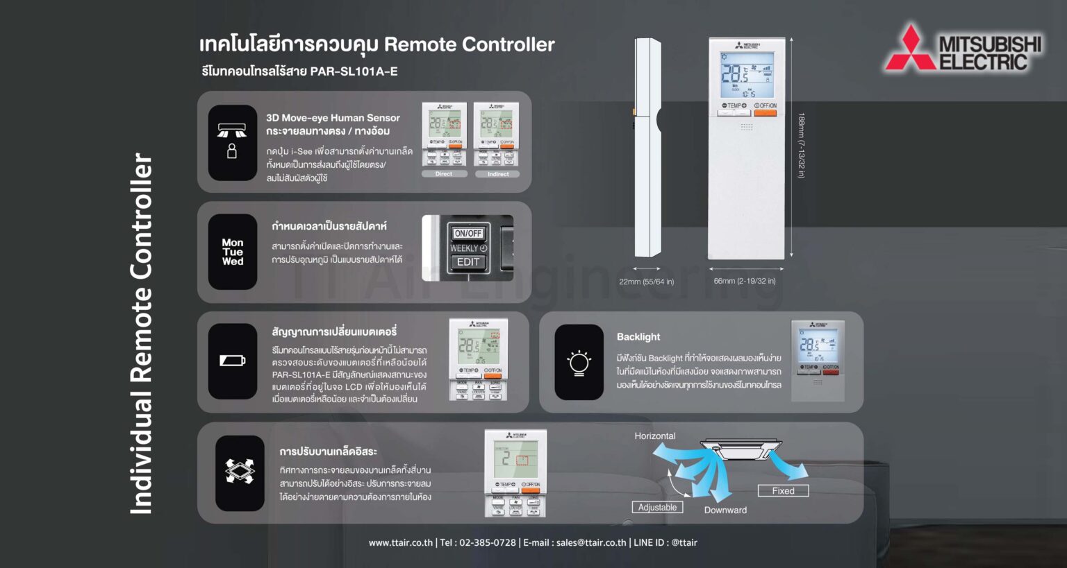 MITSUBISHI ELECTRIC Wireless Remote Controller PAR-SL101A-E | TT Air ...